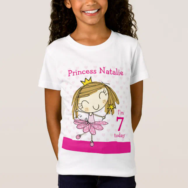 GIRL T-SHIRT Age 7 cute pink princess 7th Birthday | Zazzle