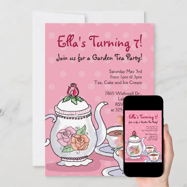Girl Tea Party Themed Birthday Invitations | Zazzle