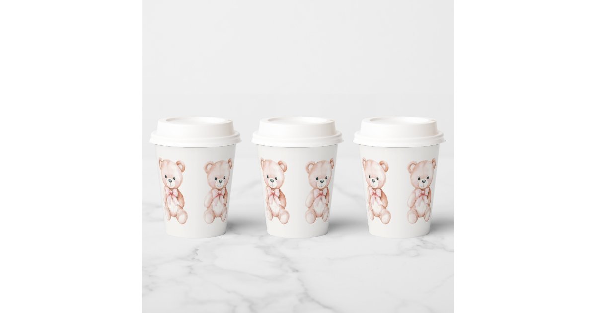 Girl Teddy Bear Baby Shower Paper Cups | Zazzle