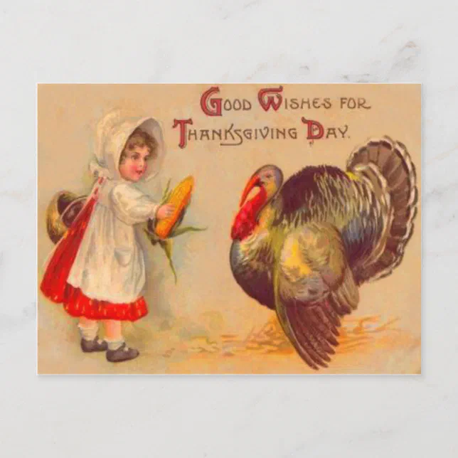 Girl & Turkey Postcard | Zazzle