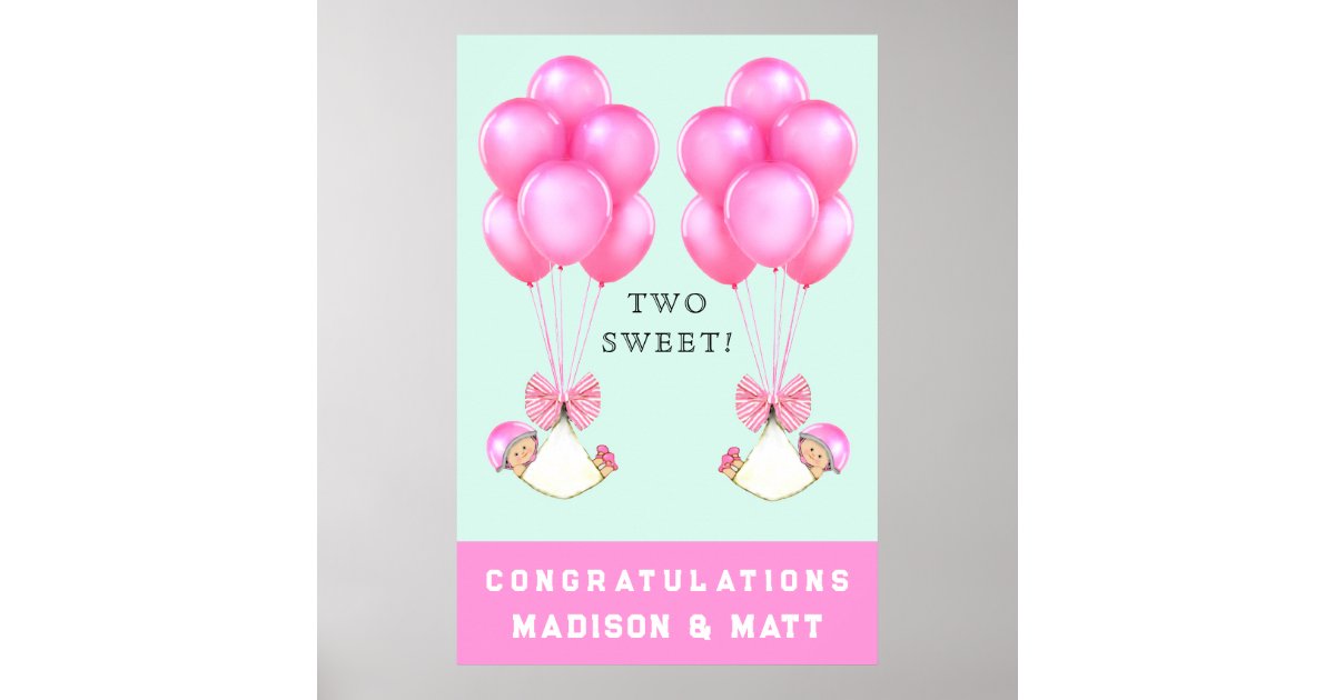 Girl Twins Baby Shower Congrats Poster | Zazzle