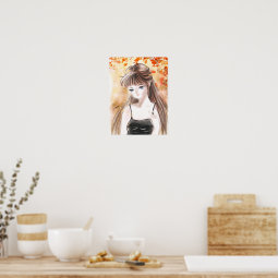 Girl Under Fall Leaves Illustration Poster | Zazzle