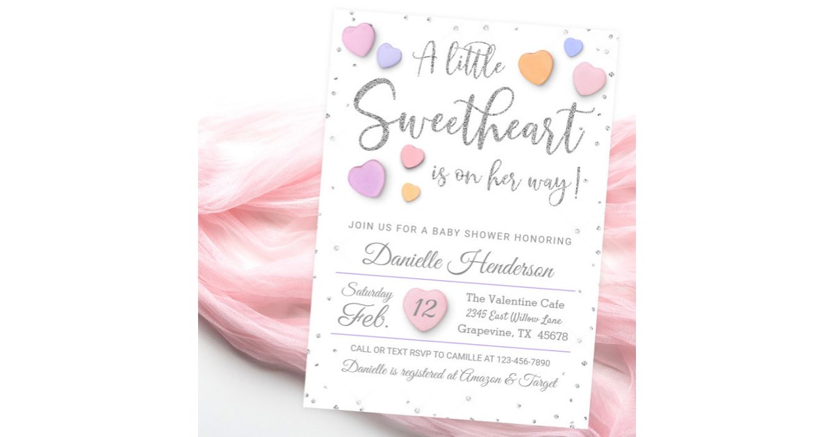 Girl Valentine Heart Baby Shower Invitation | Zazzle