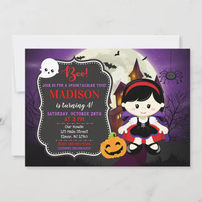 Girl Vampire Halloween Birthday Invitation | Zazzle