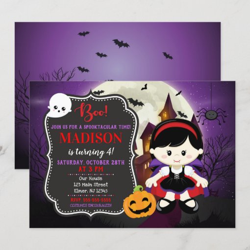 Girl Vampire Halloween Birthday Invitation | Zazzle