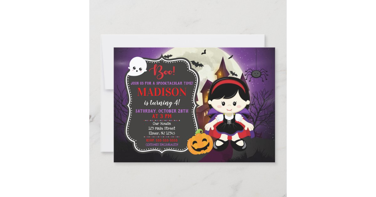 Girl Vampire Halloween Birthday Invitation | Zazzle