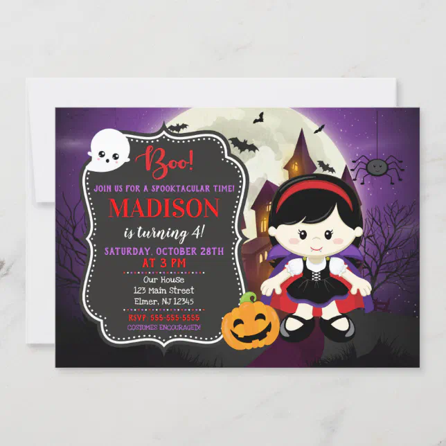 Girl Vampire Halloween Birthday Invitation | Zazzle