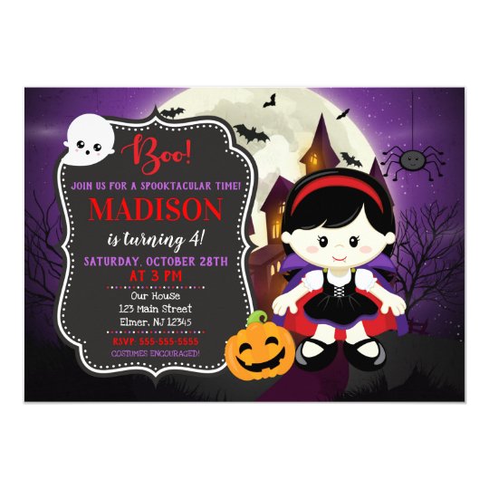 Girl Vampire Halloween Birthday Invitation | Zazzle.com
