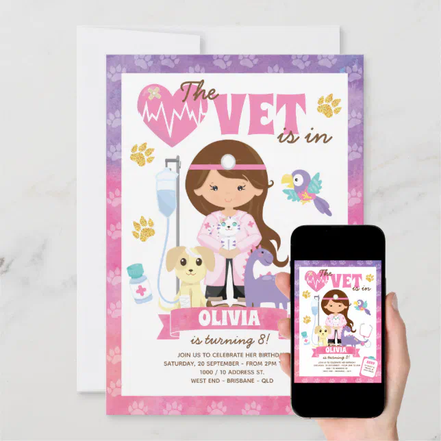 Girl Vet Birthday Party Invitation | Zazzle