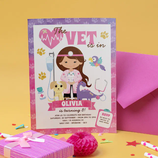 Girl Vet Birthday Party Invitation | Zazzle