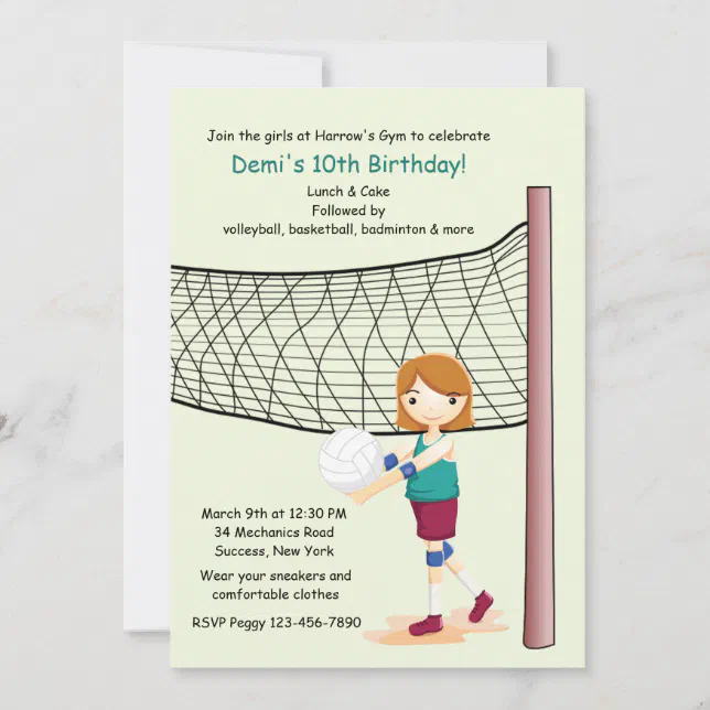 Girl Volleyball Player Birthday Party Invitations | Zazzle
