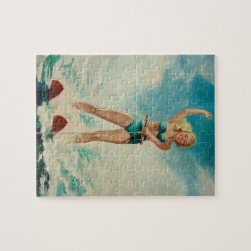 Girl Water Skiing Pin Up Art Jigsaw Puzzle | Zazzle