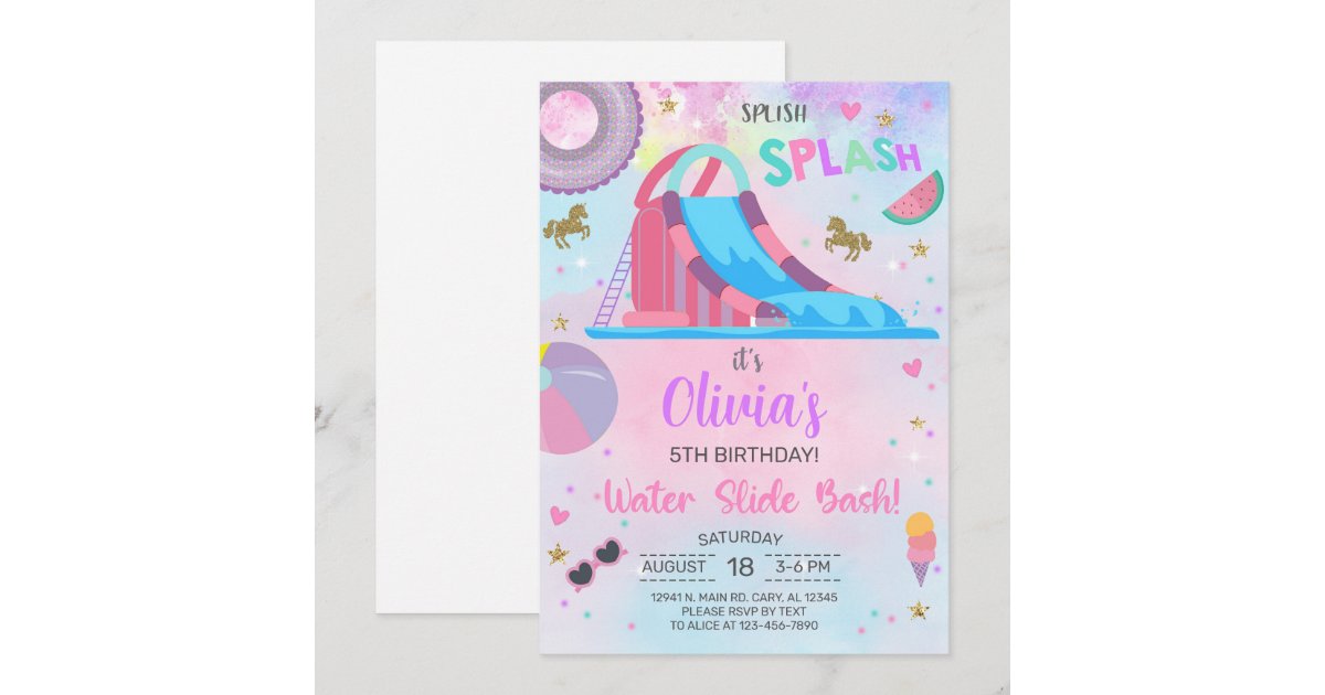 Girl water slide summer birthday invitation invite | Zazzle
