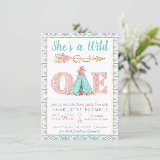 Girl Wild One Birthday Party Invitation | Zazzle