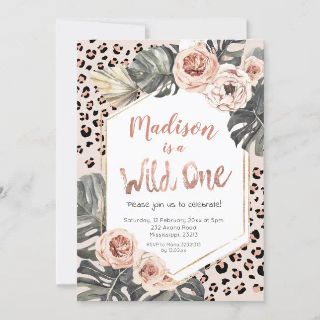 Girl Wild One Leopard Print Birthday Invitation | Zazzle