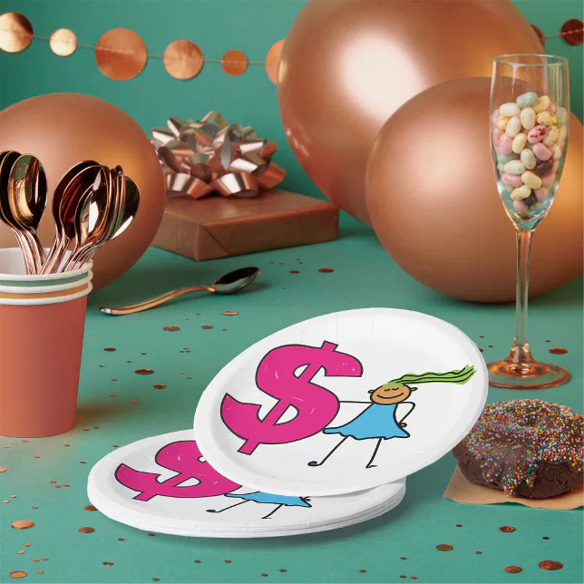 Girl With A Dollar Sign Paper Plates | Zazzle