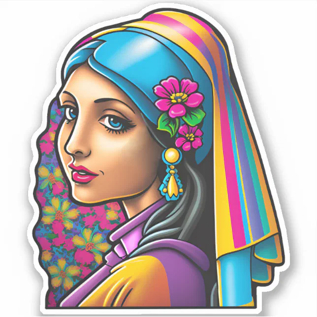 Girl With A Pearl Earing v1 Pop Art Sticker | Zazzle