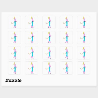 girl with a tail square sticker | Zazzle