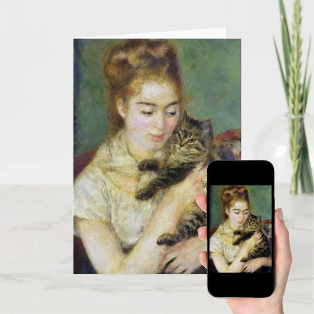 Girl with Cat by Renoir Card | Zazzle