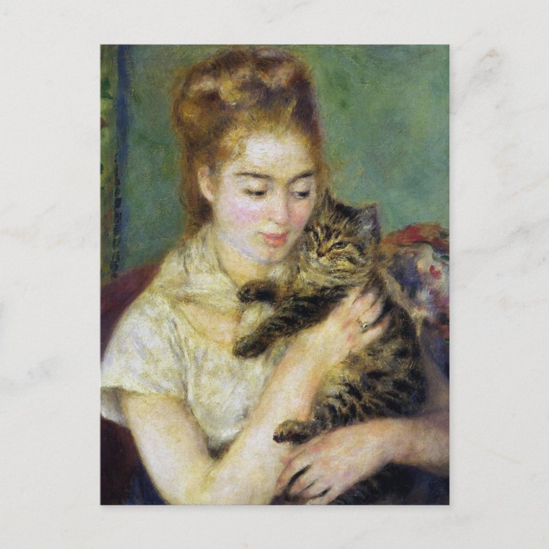 Girl with Cat by Renoir Postcard | Zazzle