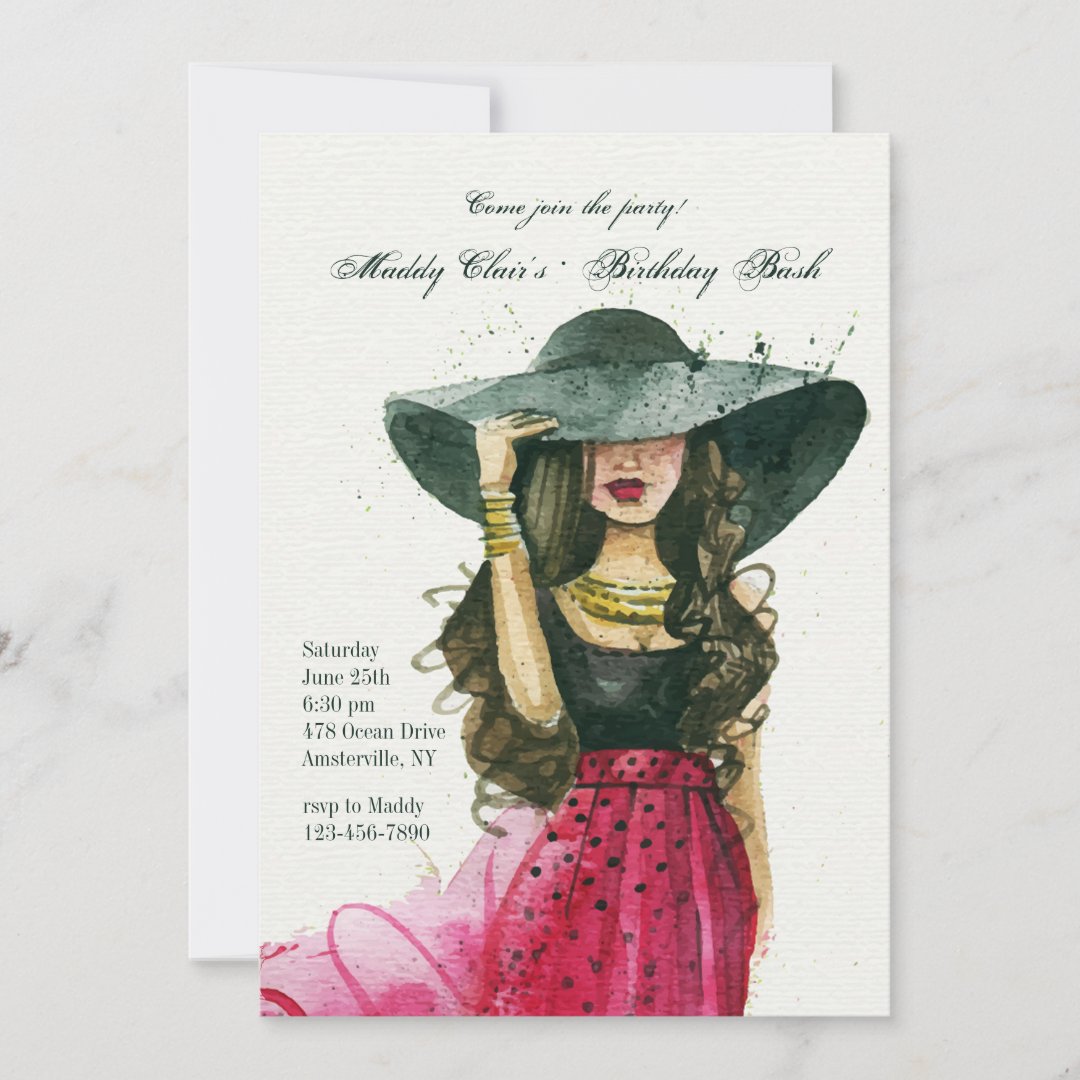 Girl With Hat Invitation | Zazzle