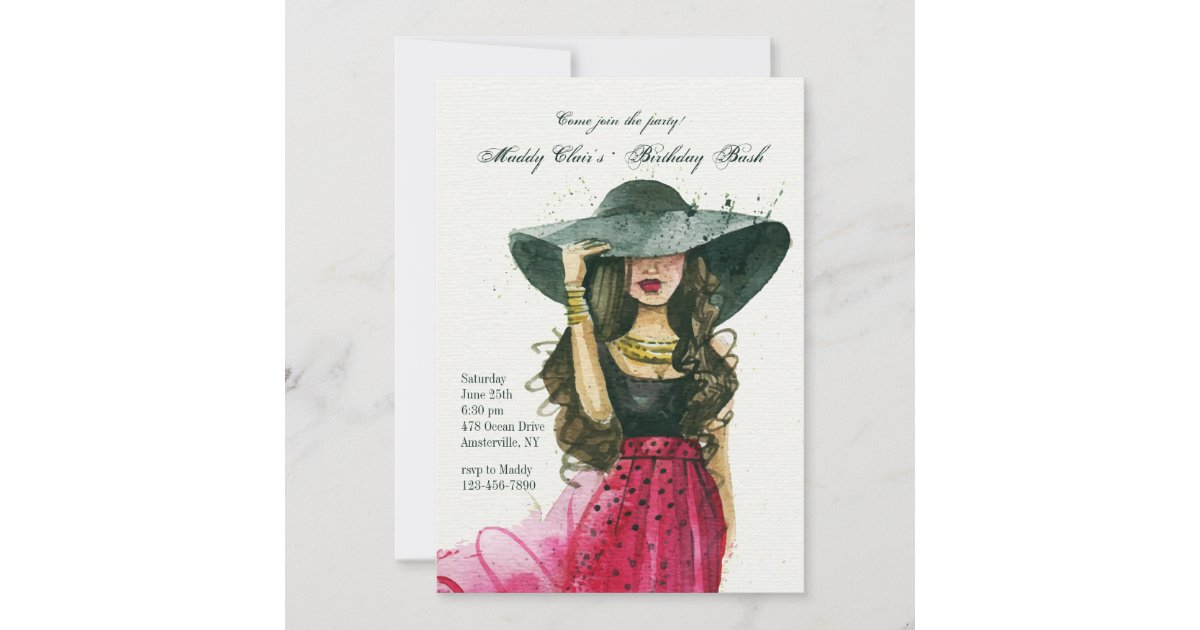 Girl With Hat Invitation | Zazzle