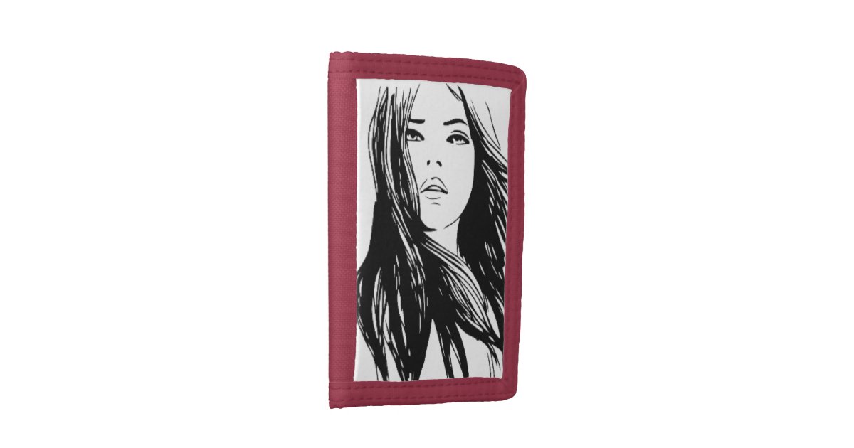 Girl With Long Hair Dressed In A Shirt And Jeans Trifold Wallet Zazzle