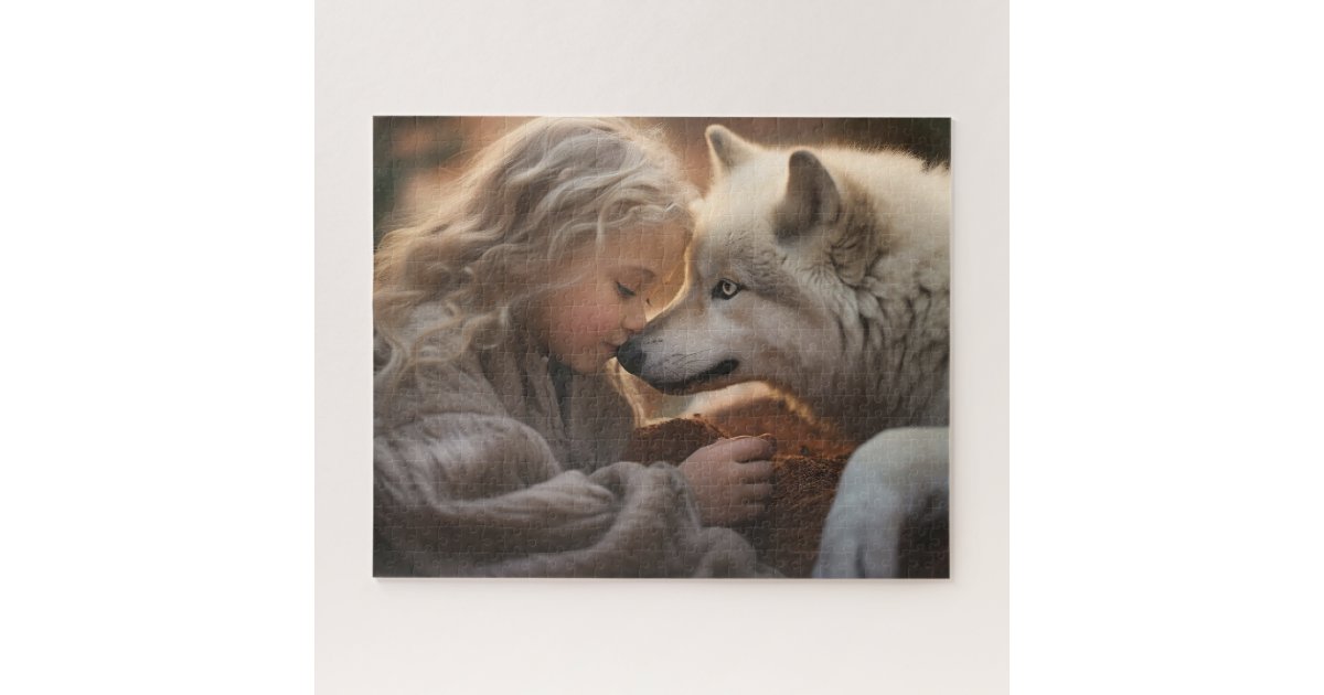 Girl With White Wolf Jigsaw Puzzle | Zazzle