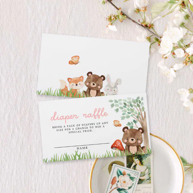 Girl Woodland Baby Shower Diaper Raffle Enclosure Card | Zazzle