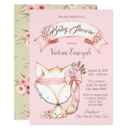 Girl Woodland Fox Baby Shower Invitations | Zazzle.com