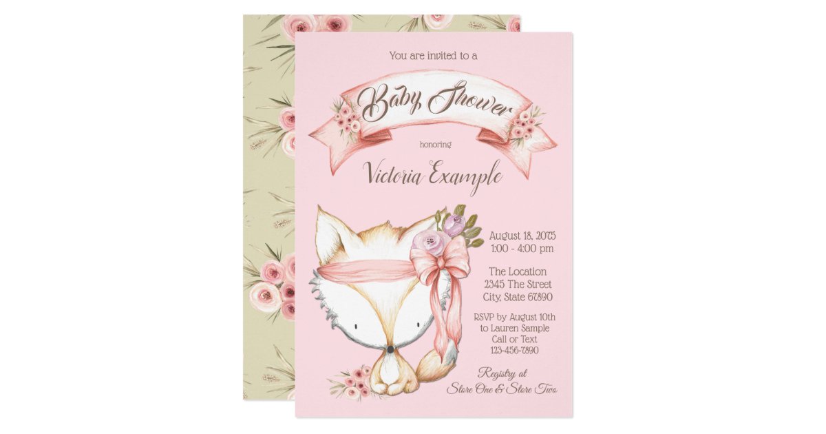 Girl Woodland Fox Baby Shower Invitations | Zazzle.com