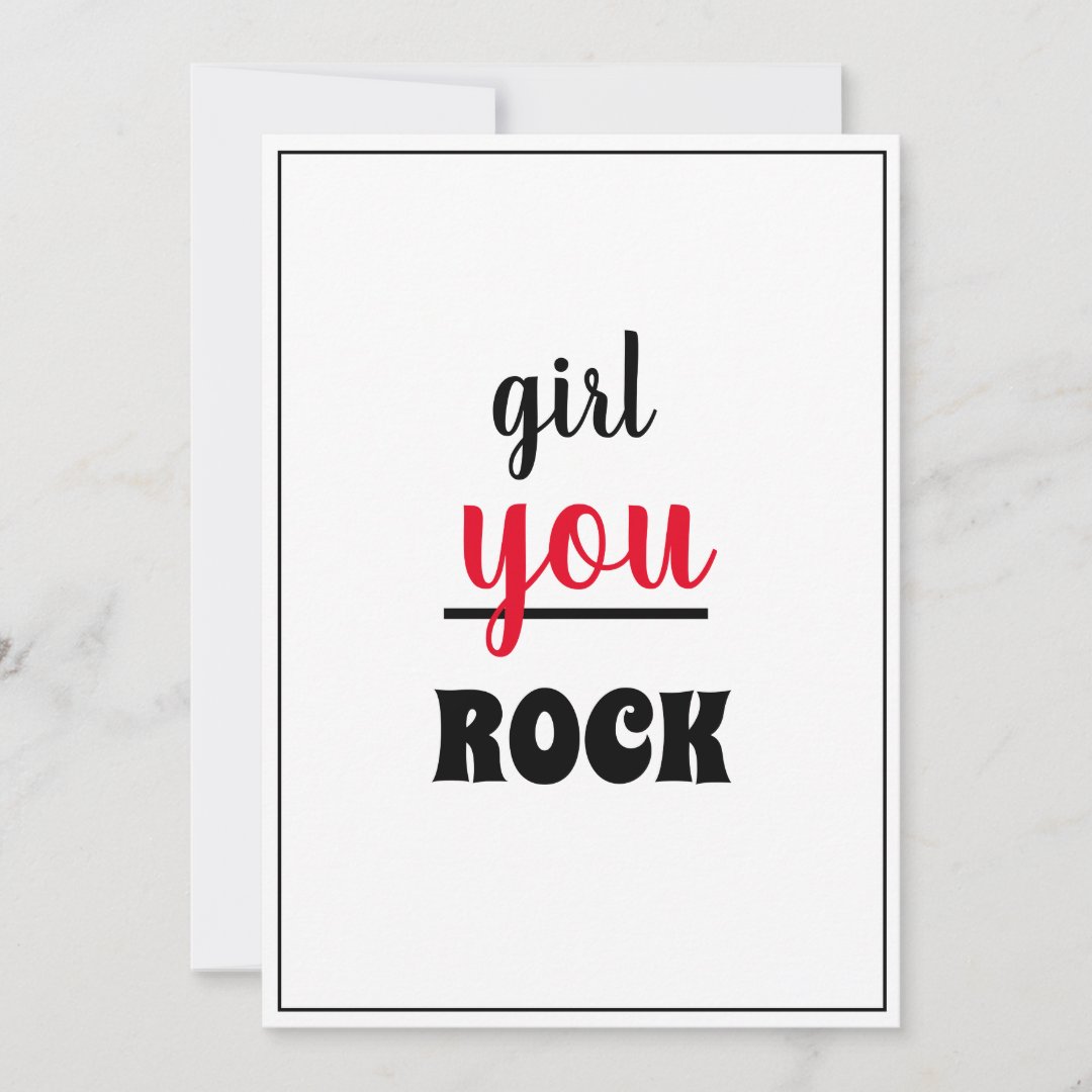 Girl You ROCK Nice Gesture Script Female Person Thank You Card | Zazzle