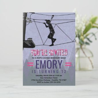 Girl Zipline Ropes Course Birthday Invitation | Zazzle