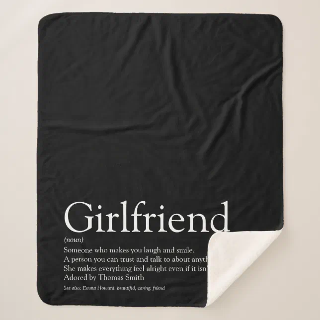 Girlfriend Definition Black and White Modern Sherpa Blanket | Zazzle