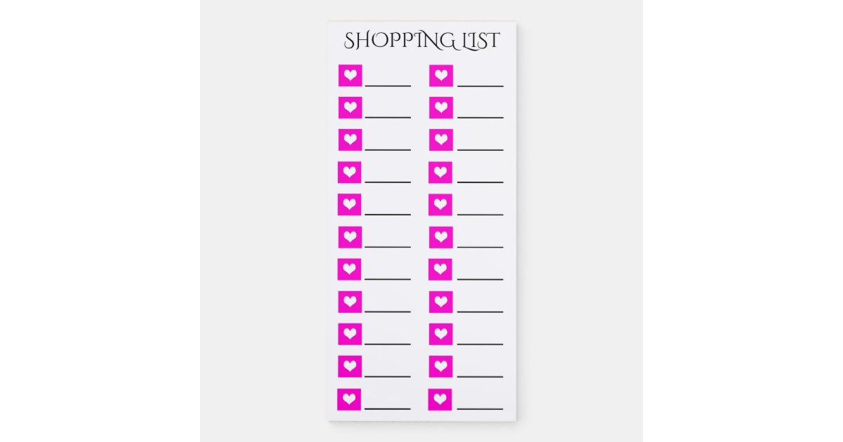 Girlfriends bff pink heart checklist shopping magnetic notepad | Zazzle