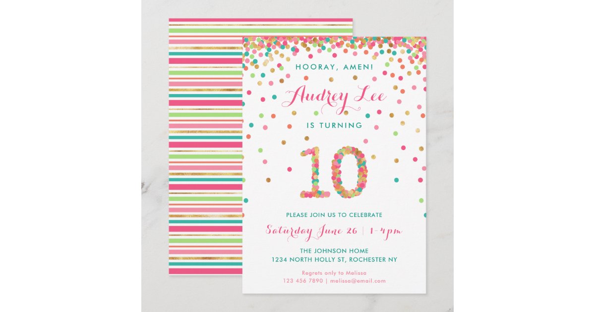 Girls 10th Birthday Invitation birthday party | Zazzle