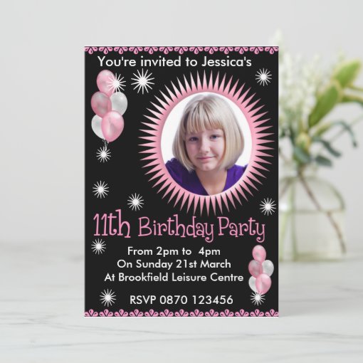 Girls 11th Birthday Photo Invitation | Zazzle