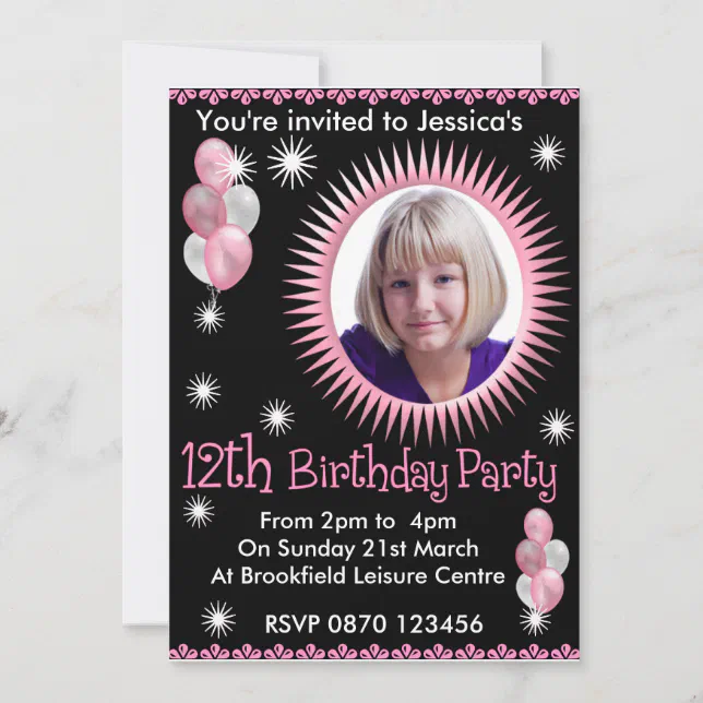 Girls 12th Birthday Photo Invitation | Zazzle