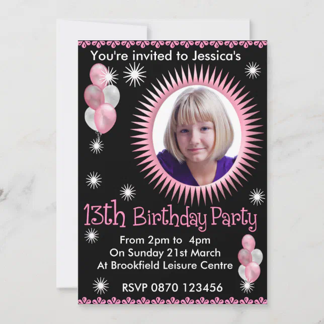 Girls 13th Birthday Photo Invitation | Zazzle