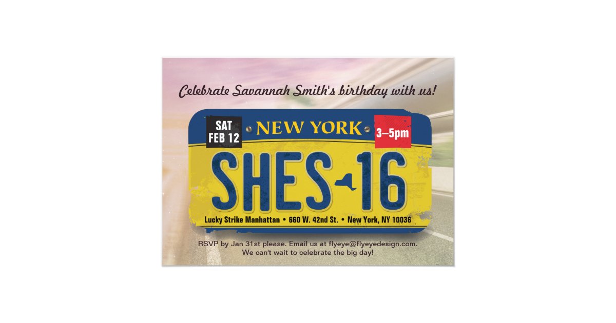 Girl's 16th Birthday New York License Invitation | Zazzle.com