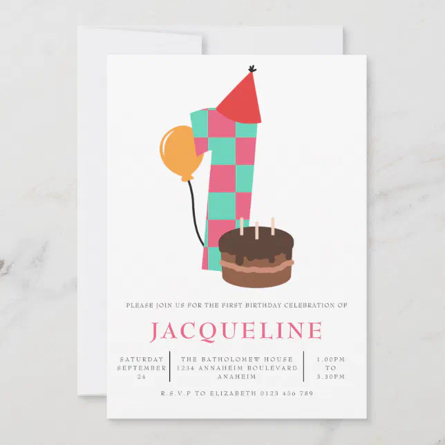 Girls 1st Birthday Party Invitation | Zazzle