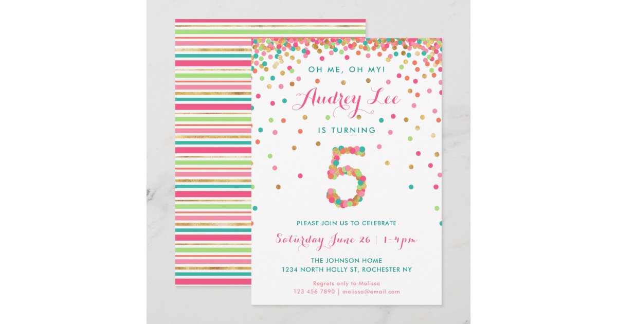 Girls 5th Birthday Invitation birthday party | Zazzle