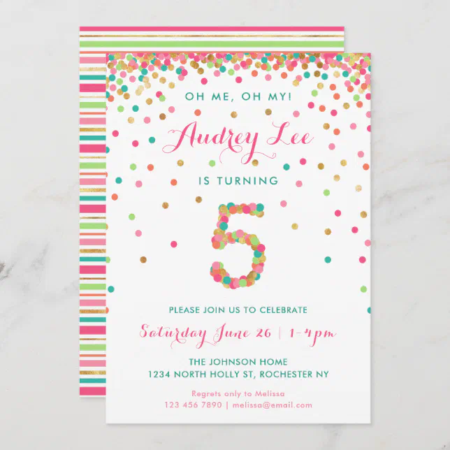 Girls 5th Birthday Invitation birthday party | Zazzle