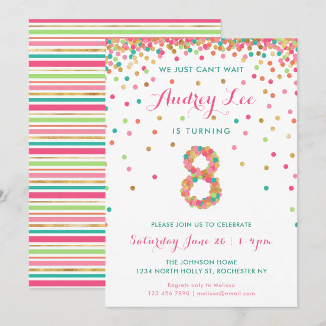 Girls 8th Birthday Invitation birthday party | Zazzle