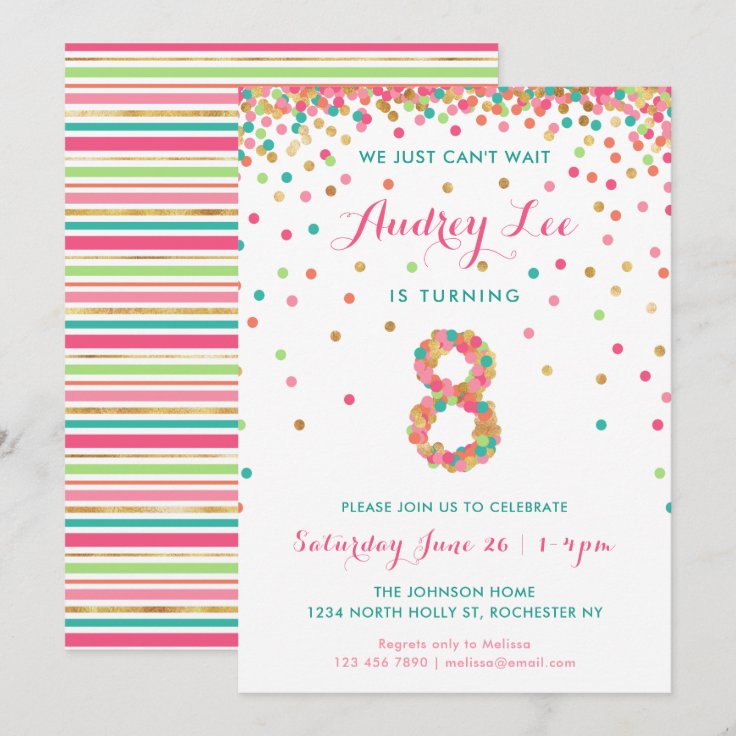Girls 8th Birthday Invitation birthday party | Zazzle