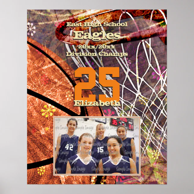 girls' add your basketball team photo poster | Zazzle