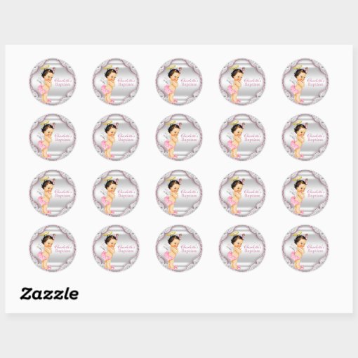 Girls Angel Baptism Christening Classic Round Sticker | Zazzle Girls Angel Baptism Christening Classic Round Sticker | Zazzle
