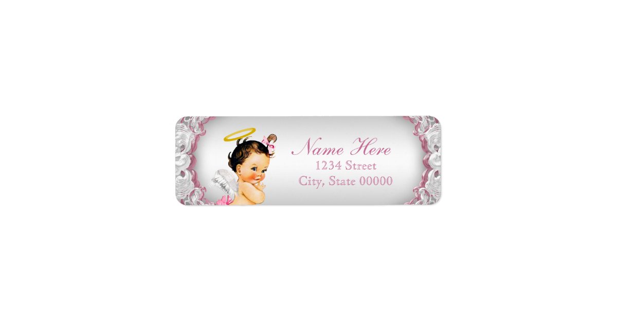 Girls Angel Baptism Christening Label | Zazzle