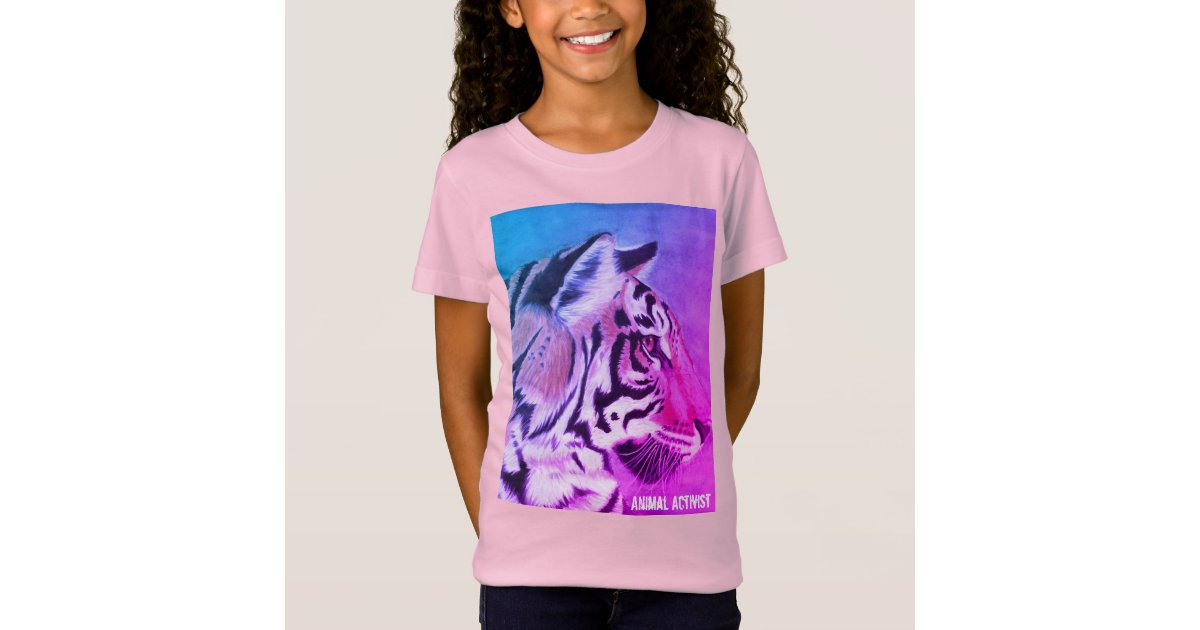 Girl's Animal Activist Pink Tiger T-shirt | Zazzle