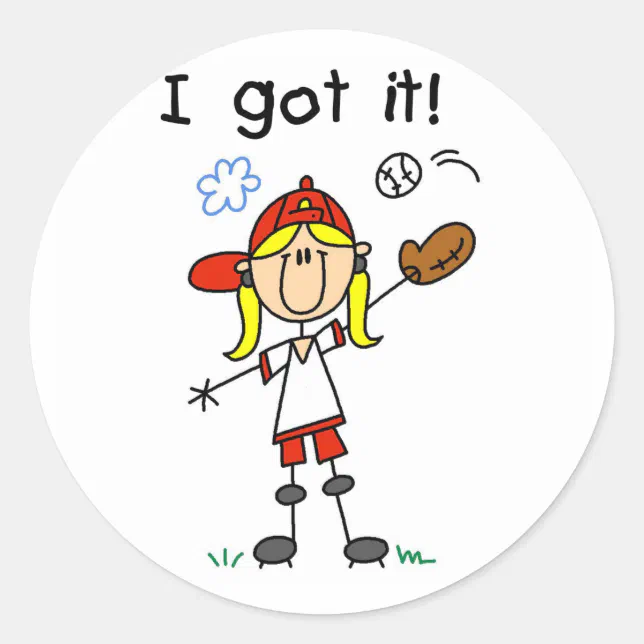 Girls Baseball I Got It Classic Round Sticker | Zazzle